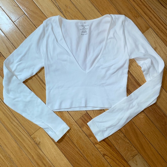 Dynamite | Tops | Dynamite White Cropped Long Sleeve | Poshmark